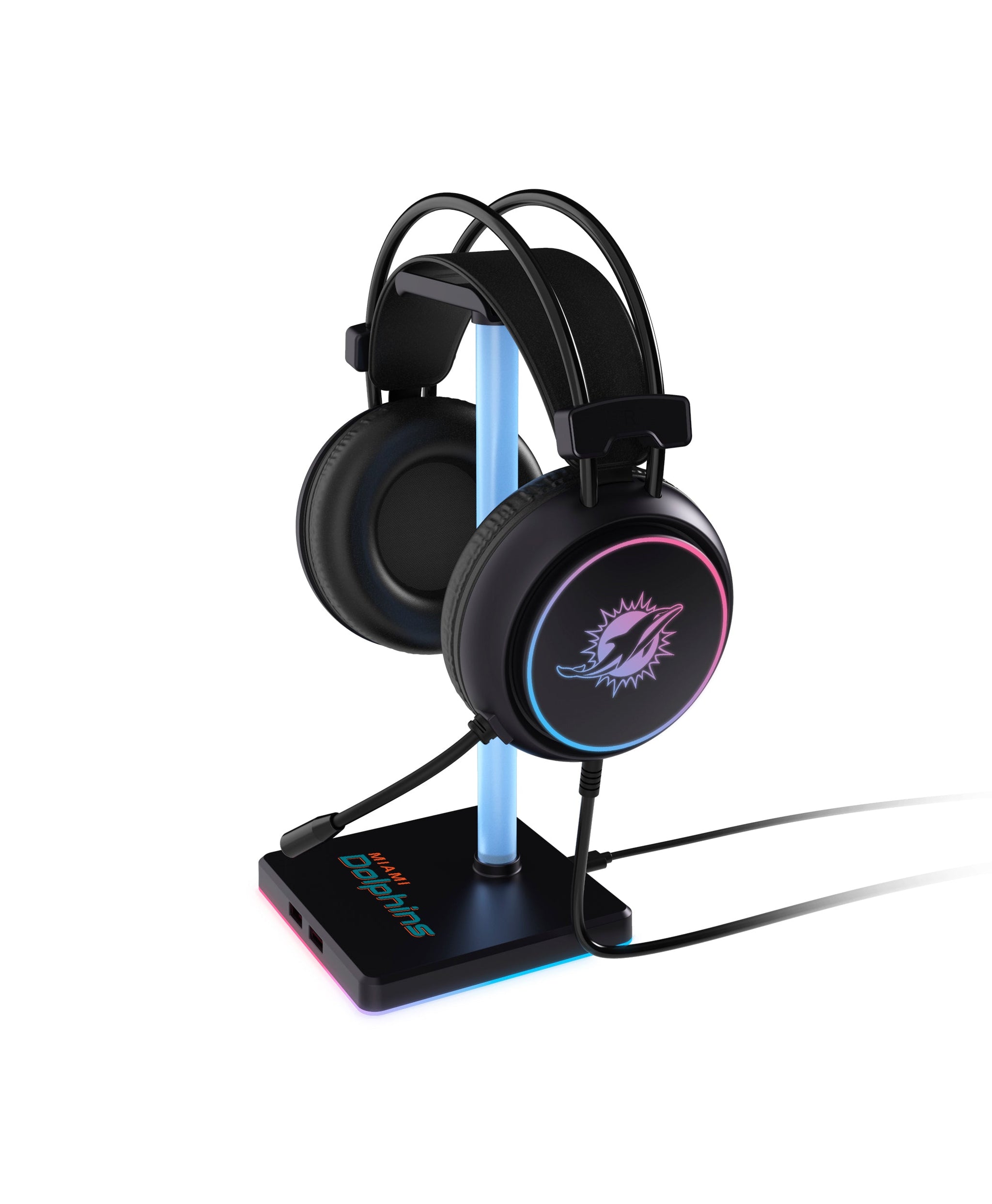 Miami Dolphins NFL LED Gaming Headset and Stand