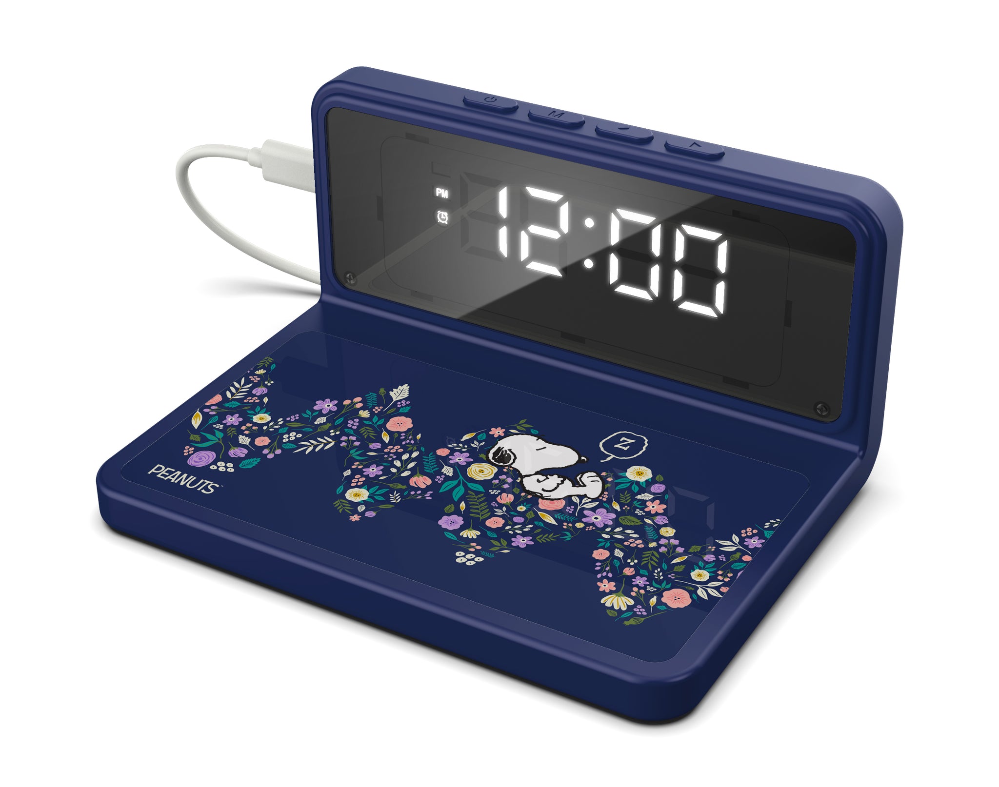 Peanuts In Bloom Violet Floral Alarm Clock and Wireless Charger